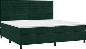 Box spring postel s matrací a LED tmavě zelená 200x200 cm samet 3136206