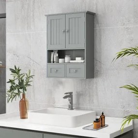 kleankin nástěnná koupelnová skříňka, toalettová skříňka, s dveřmi, otevřeným prostorem, 2 zásuvkami, 50,8 d x 17,8 š x 66 v cm, šedá