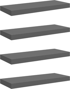 Plovoucí nástěnné police 4 ks lesklé šedé 60x23,5x3,8 cm MDF 323792