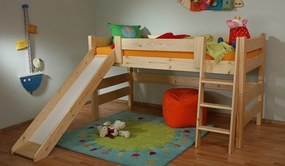 Dětská patrová postel Sendy nízká se skluzavkou 90/200 smrk přírodní