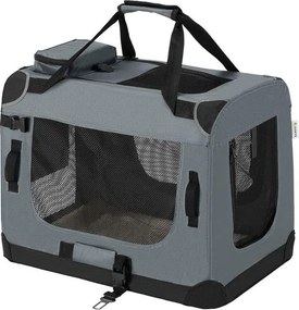 Skládací přepravní box pro psy, šedý, s pelíškem, velikost M