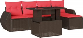6dílná zahradní sedací souprava s polštáři hnědá polyratan 3268504