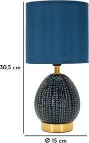 Modrá keramická stolní lampa s textilním stínidlem (výška 30,5 cm) Flavi – Mauro Ferretti