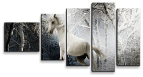 Sablio Obraz - 5-dílný Bílý kůň - 100x60 cm