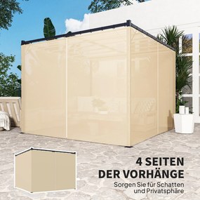 Outsunny pergola 3 x 3 m, volně stojící zastřešení terasy s posuvnou střechou, 4 boční stěny, odolné proti UV, béžové