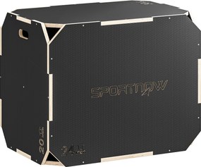 SPORTNOW plyo box 3 v 1, skákací box s otvory pro rukojeti, pro domácí fitness a venkovní trénink, 3 výšky skoku, dřevo, černá barva