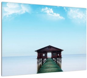 Skleněný obraz domu na moři (70x50 cm)