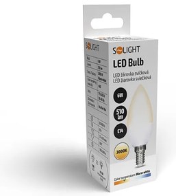 SOLIGHT LED žárovka svíčka matná C37 6W, E14, 3000K, 510lm