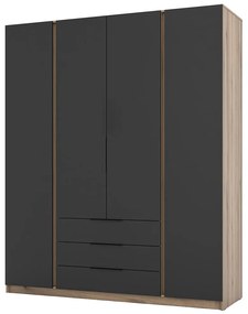 Šatní skříň KAJA 4F 3S | 200 cm | bez zrcadla | VYSOKÁ | evoke/černá