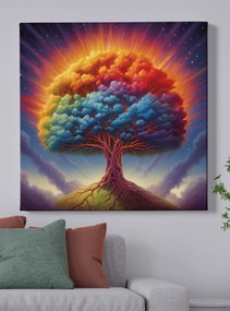Obraz na plátně - Barevný zářící strom života FeelHappy.cz Velikost obrazu: 140 x 140 cm