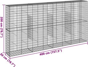 Gabionový koš s víkem 400 x 50 x 200 cm pozinkované železo 3295169