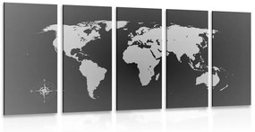 5-dílný obraz mapa světa v odstínech šedi - 100x50 cm
