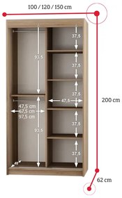 Expedo Šatní skříň VETRONA 2, 120x200x62, bílá