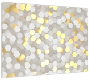 Skleněný obraz - Zlato-bílé hexagony (70x50 cm)