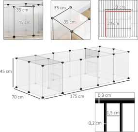 Pawhut DIY Ohrada pro domácí zvířata s 20 pryskyřičnými panely - Modulární klec pro malé zvířata pro morčata, králíky a činčily 175x70x45 cm Bílá