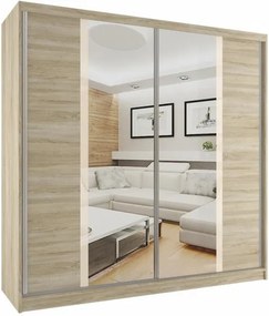 Moderní šatní skříň s posuvnými dveřmi zrcadlem šířka 200 cm dub sonoma korpus 127