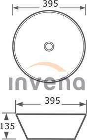 Invena Dokos, keramické umyvadlo na desku 395x395x135 mm, bílá lesklá, INV-CE-19-011-C