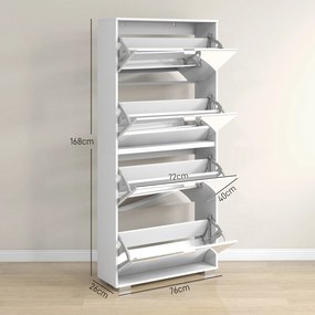 HOMCOM 2-in-1 Botník se Zrcadlovými Dveřmi, 4 Klopové Dveře, Nastavitelné Policie, Úsporný, 76L x 26W x 168H cm Bílý | Aosom