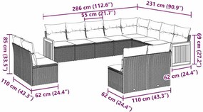 12dílná zahradní sedací souprava s poduškami černá polyratan 3260551