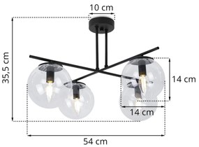 Stropní svítidlo Paris, 4x transparentní skleněné stínítko