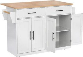 Aosom Servírovací vozík s sklápěcí deskou stolu, 2 zásuvky a dvojité dveře, 136 x 46/71 x 91,5 cm, bílá + přírodní barva