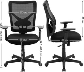 SONGMICS síťová kancelářská židle, ergonomická otočná židle, černá