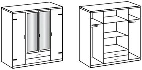 Šatní skříň se zrcadly Cork, 180 cm, prkenný dub/grafit