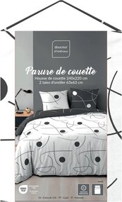 Bílé/tmavě šedé 3dílné povlečení na dvoulůžko/prodloužené z mikrovlákna 240x220 cm Sonate – douceur d'intérieur