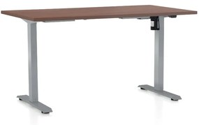 Výškově nastavitelný stůl OfficeTech A, 140 x 80 cm, šedá podnož, ořech