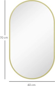 HOMCOM Oválné zrcadlo do koupelny 40x70 cm s hliníkovým rámem Dekorativní nástěnné zrcadlo Horizontální nebo vertikální pro obývací pokoj, vstup nebo…