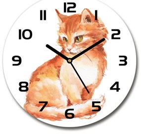Wallmuralia Skleněné nástěnné hodiny kulaté Červená kočka fi 30 cm