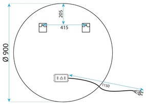 Tutumi Zrcadlo ⌀90 cm s vyhříváním a regulovatelným LED osvětlením , kartáčovaná růžová zlatá