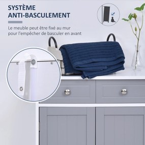 Kleankin Úložný Kabinet, Koupelnový Kabinet, Skříň s 2 Dveřmi a 2 Zásuvkami - 60 x 30 x 75 cm - Šedá a Bílá