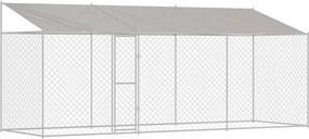 Psí klec s střechou Stříbrná 600 x 200 x 256 cm Ocel a PE 3368302