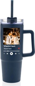 Personalizovaná cestovní termoska s průhledným víčkem s motivem přehrávače