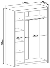 Zrcadlová skříň s posuvnými dveřmi INOVA 150 cm dub sonoma