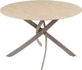 Kulatý jídelní keramický stůl Halia 120 cm travertin / šampaňský