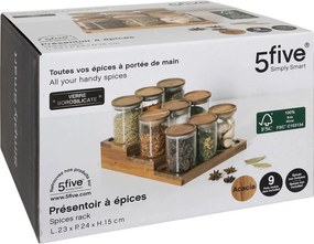 Sklenice na koření na dřevěné polici HARMONY, 9 x 180 ml