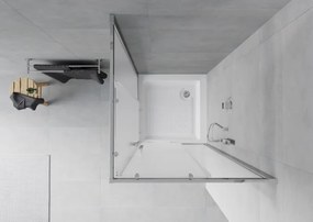 Mexen Rio, čtvercový sprchový kout s posuvnými dveřmi 80 x 80 cm, 5mm sklo námraza, chromový profil + bílá vysoká sprchová vanička Rio, 860-080-080-01-30-4510