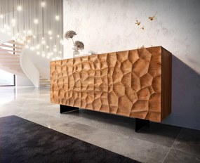 Komoda Solu 175 cm přírodní akácie 2 dvířka 3 zásuvky 3D