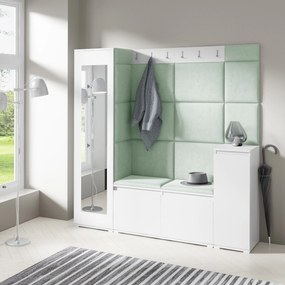 Eka Předsíňová stěna s čalouněnými panely Trinity 28 - Bílá / Světlá zelená 2321
