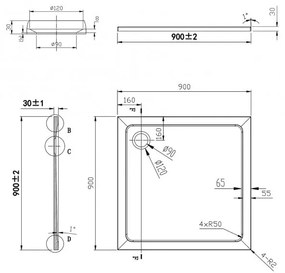 BESCO Čtvercový sprchový kout MODERN 185 + vanička z litého mramoru BARVA rámu - Chrom/Leštěný hliník (ALU), Rozměr A - 90 cm, Rozměr B - 90 cm, Vanička HL - Včetně vaničky, Výplň - Frost bezpečnostní sklo - 6 mm - BCCTVMOD90CFVEN