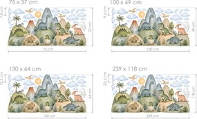 Hory kopce dinosauři samolepky na zeď dětské arch 100 x 49 cm