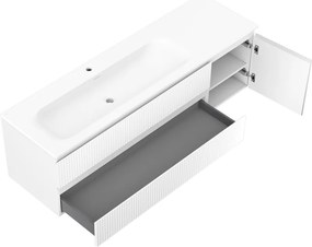 Mexen Rivel, koupelnová skříňka 160 cm s levým umyvadlem Vela, 2S, 1D, drážkovaná, bílá matná, 91A23-16047-3-BBFFF01-W23L01