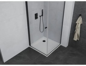 Mexen Pretoria sprchový kout s otočnými dveřmi 70 x 70 cm, průhledné, Černá + vanička do sprchového kouta Flat - 852-070-070-70-