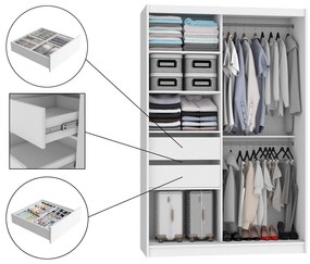 Šatní skříň 133 cm Belini černý mat s posuvnými dveřmi zrcadlem a zásuvkami  ME SZP6/1/B/B/0/KLP