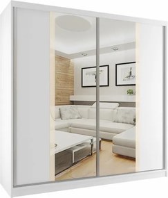 Moderní šatní skříň s posuvnými dveřmi zrcadlem šířka 133 cm bílý korpus 92