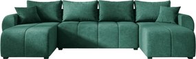 Rozkládací oboustranná sedací souprava do U SEVIO 311x145 cm, lahvově zelená + 2 polštářky ZDARMA