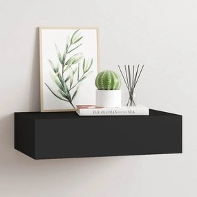 Nástěnná police se zásuvkou černá 40 x 23,5 x 10 cm MDF 330243