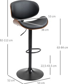 HOMCOM Sada 2 barových židlí, výškově nastavitelná kuchyňská židle, pultová židle z imitace kůže, otočná židle s podnožkami, barová židle do kuchyně,…